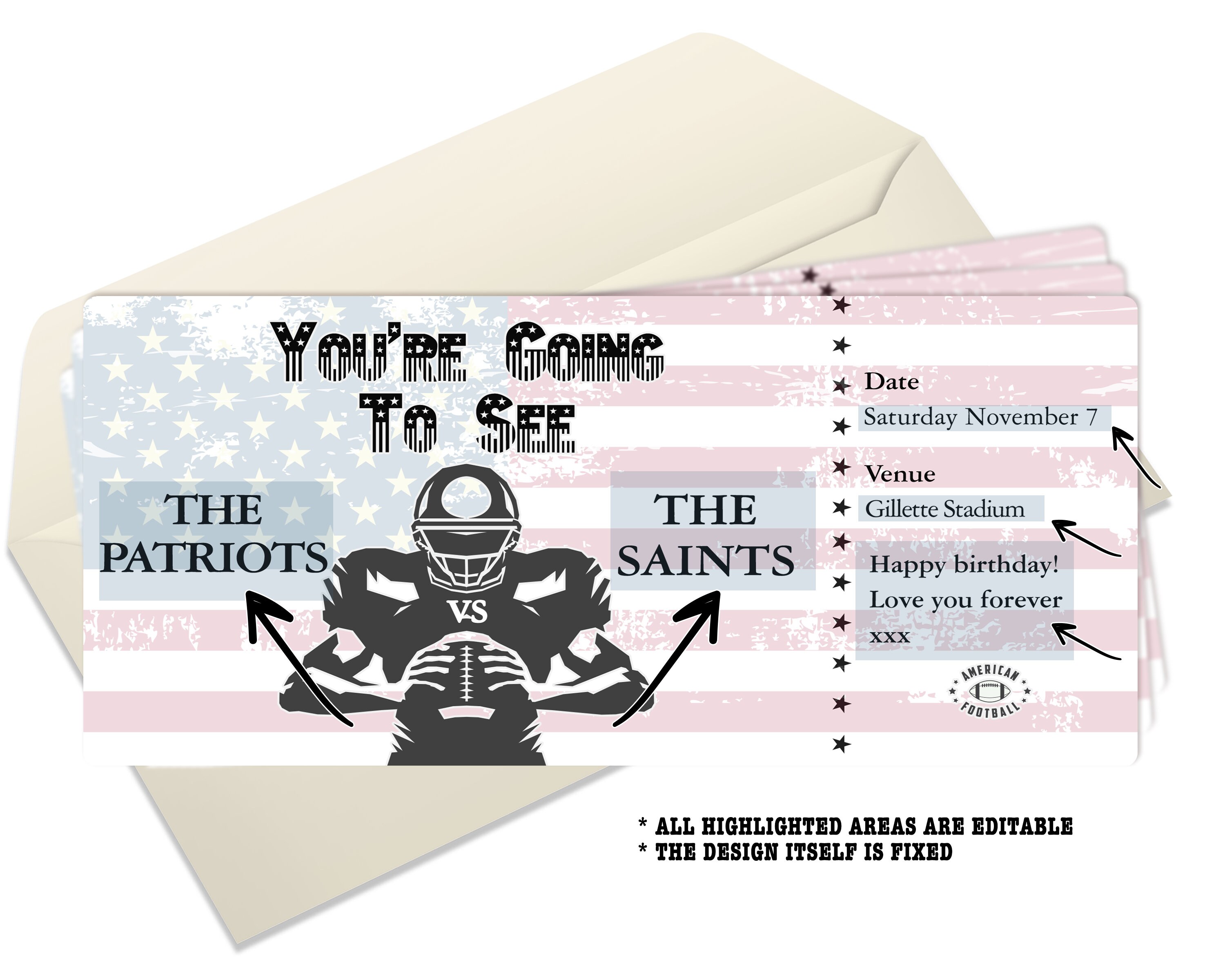 NFL Ticket American Football Ticket NFL Ticket Template - Etsy