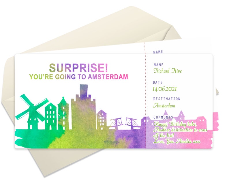Surprise Trip Amsterdam Break Boarding Card Boarding Pass Etsy