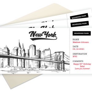 Personalised Printable New York Boarding Pass, Instant Download, NYC ...
