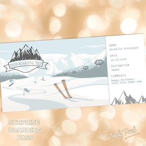 Skiing Trip Winter holiday Boarding Pass Surprise Trip | Etsy