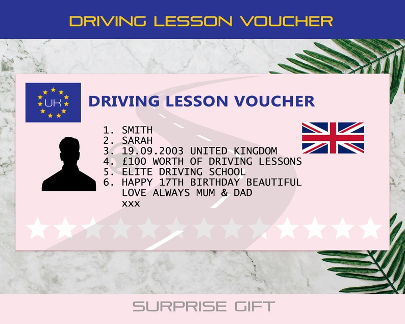 Printable Driving Lesson Voucher Template