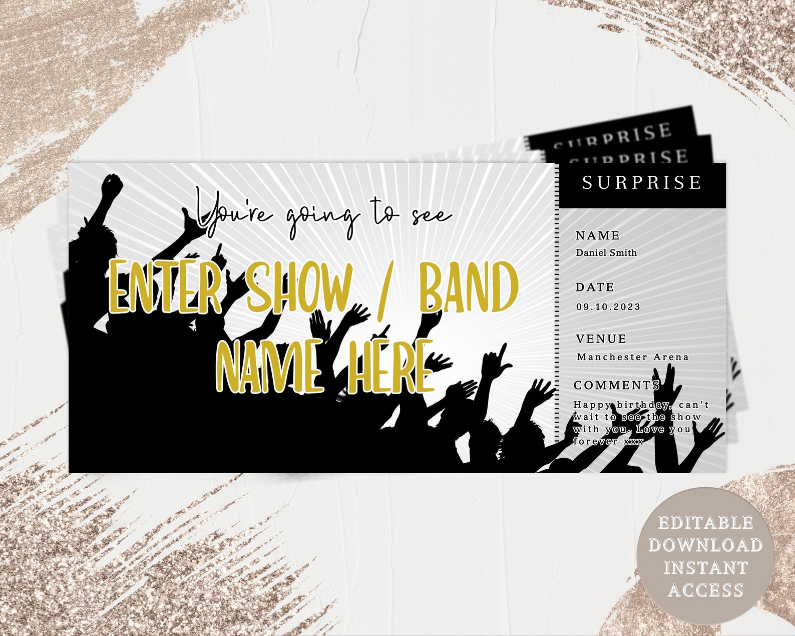 Concert Ticket SURPRISE Gift Ticket Template Rock Concert - Etsy