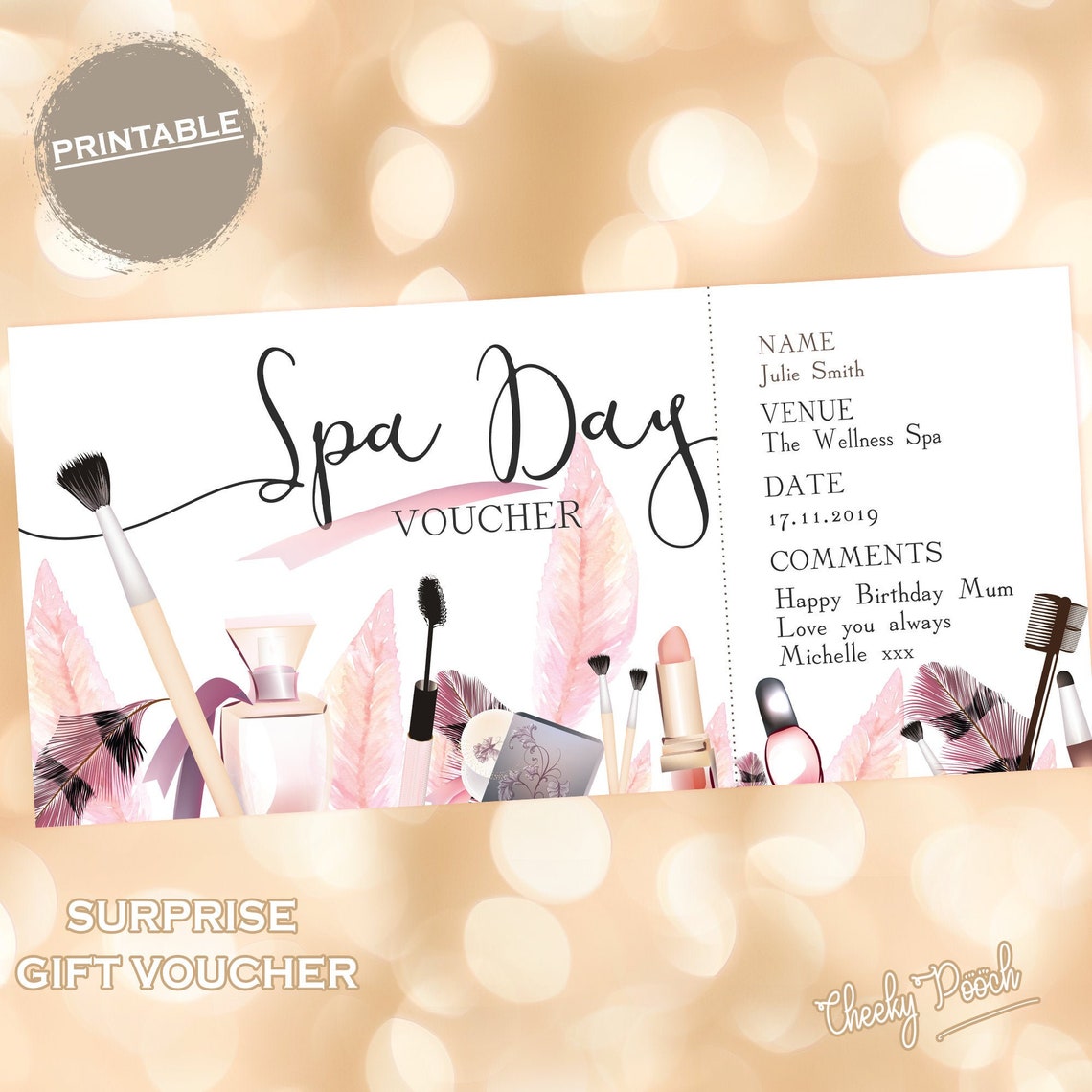 PRINTABLE Spa Day Voucher Spa session Gift voucher | Etsy