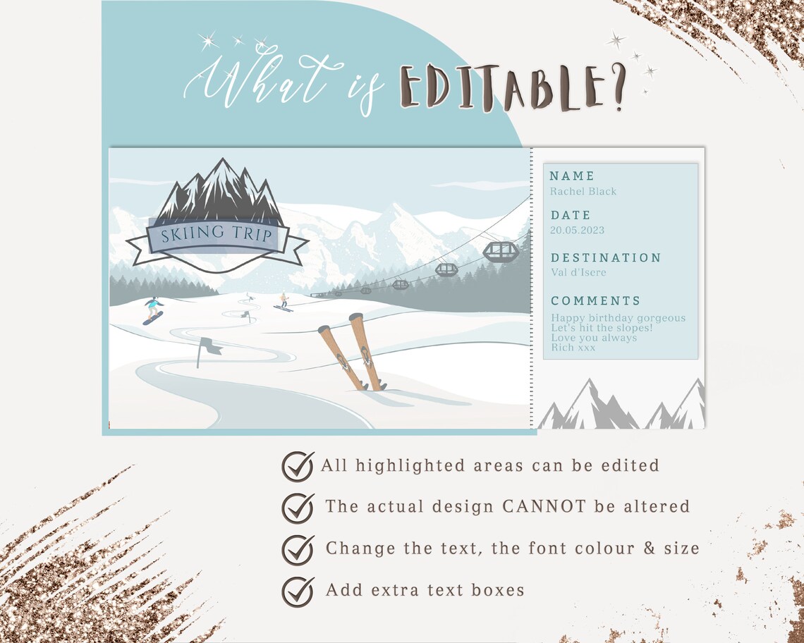 Skiing Trip Winter Holiday Boarding Pass Surprise Trip - Etsy