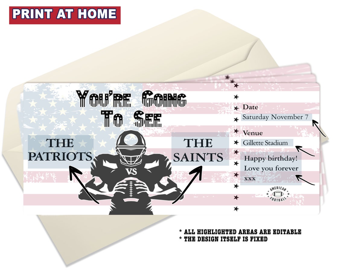 Printable NFL Ticket American Football Faux Ticket Sports - Etsy