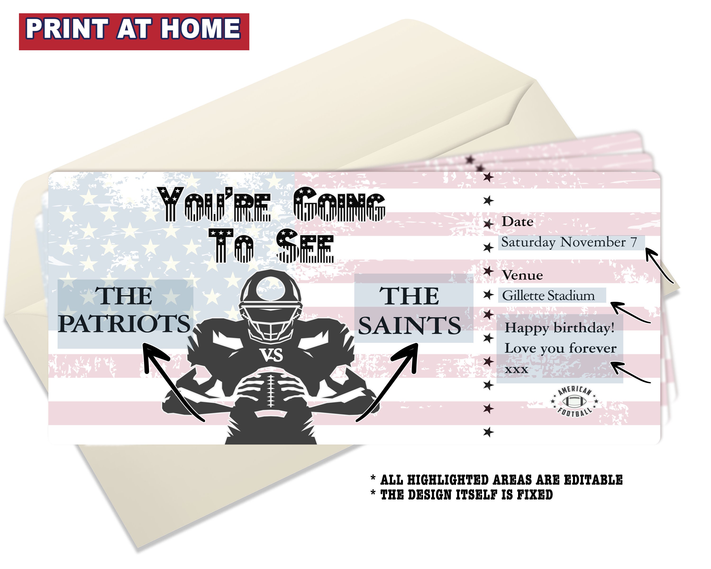 Printable NFL Ticket American Football Faux Ticket Sports - Etsy