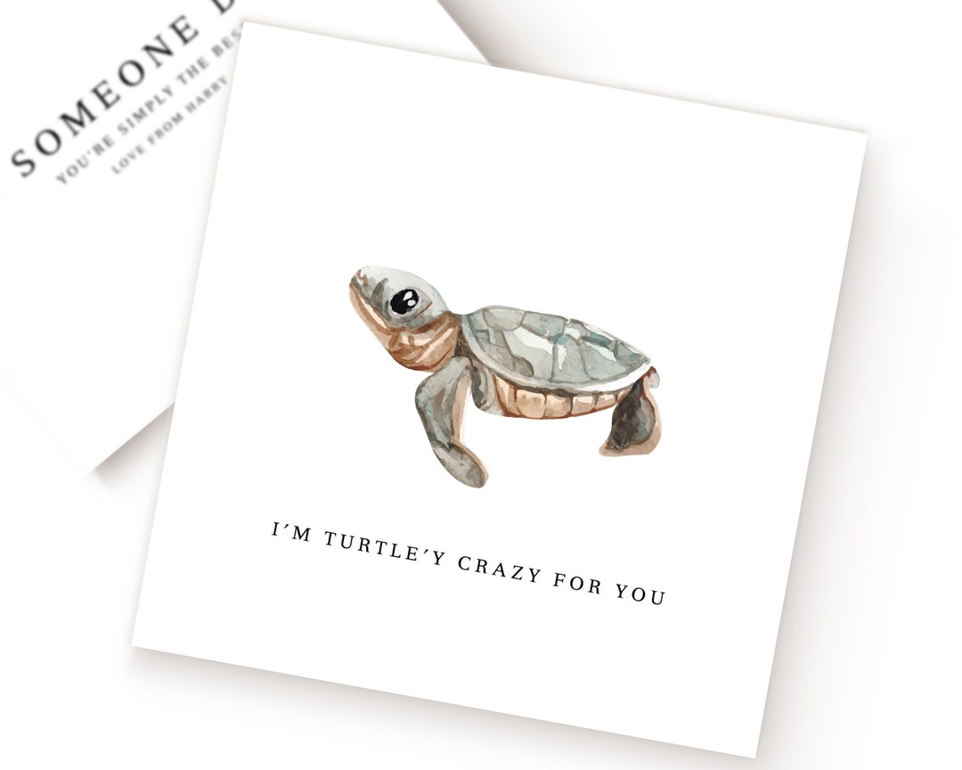 Turtle Valentines Card, Funny Valentines Card, Watercolour Birthday ...