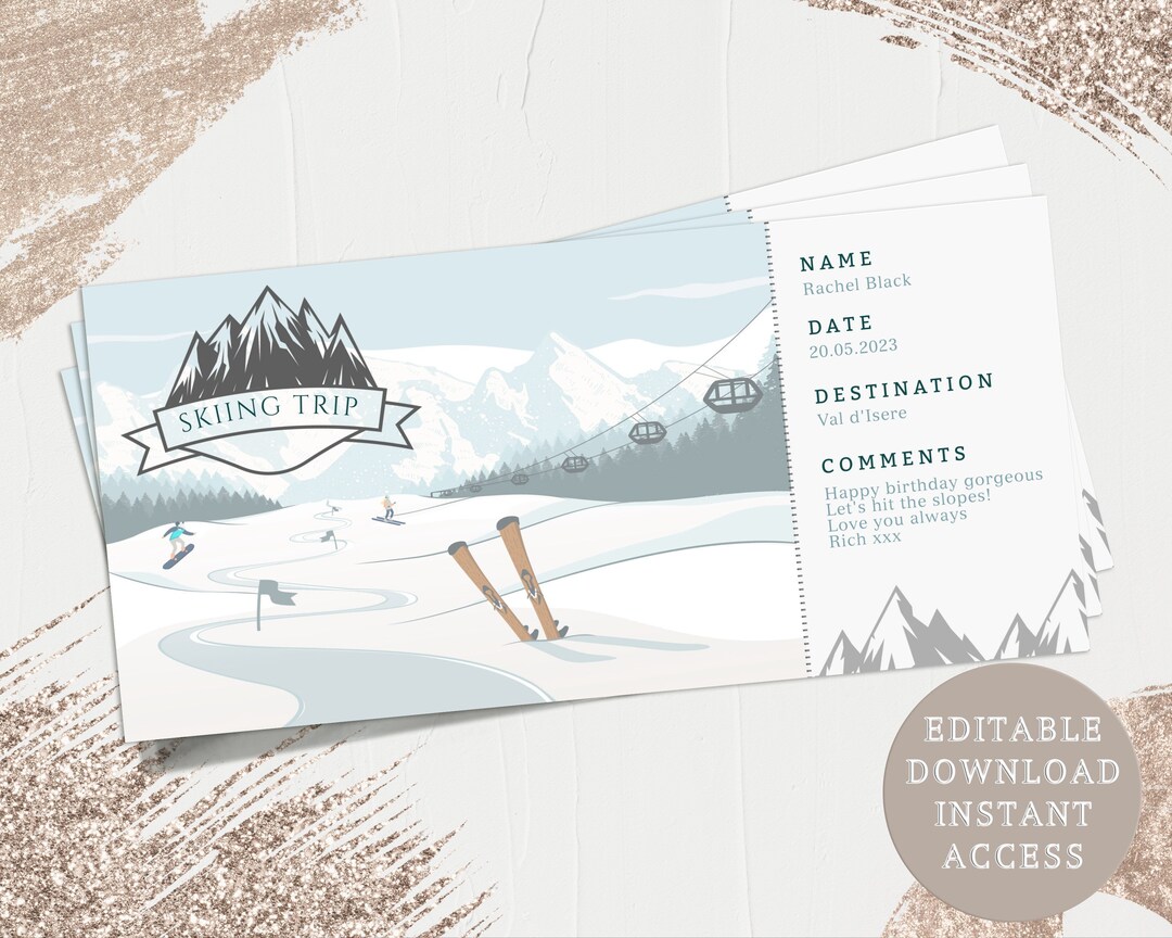 Skiing Trip, Winter Holiday, Boarding Pass, Surprise Trip, Printable ...
