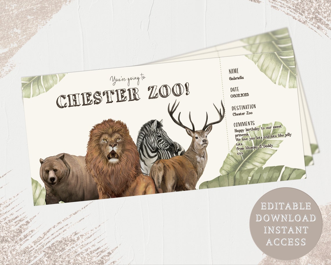 Printable Zoo Ticket, Safari Trip, Surprise Gift, Boarding Ticket ...