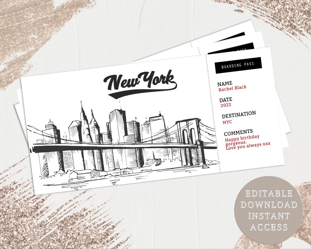 Personalised Printable New York Boarding Pass, Instant Download, NYC ...