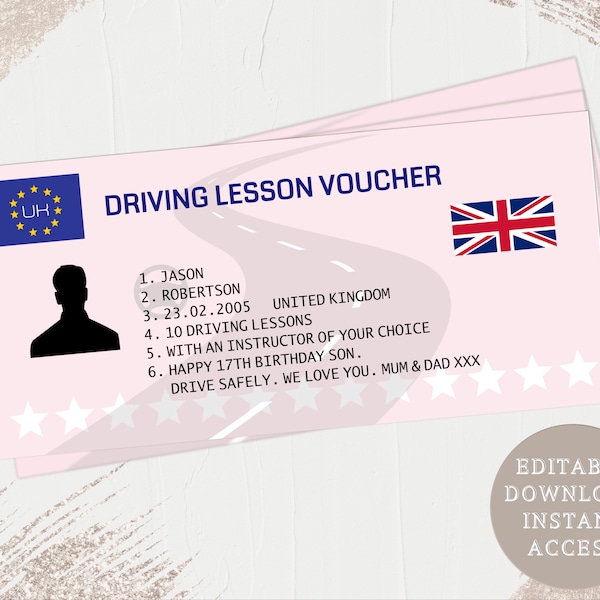 Printable Driving Lesson Voucher - Etsy UK