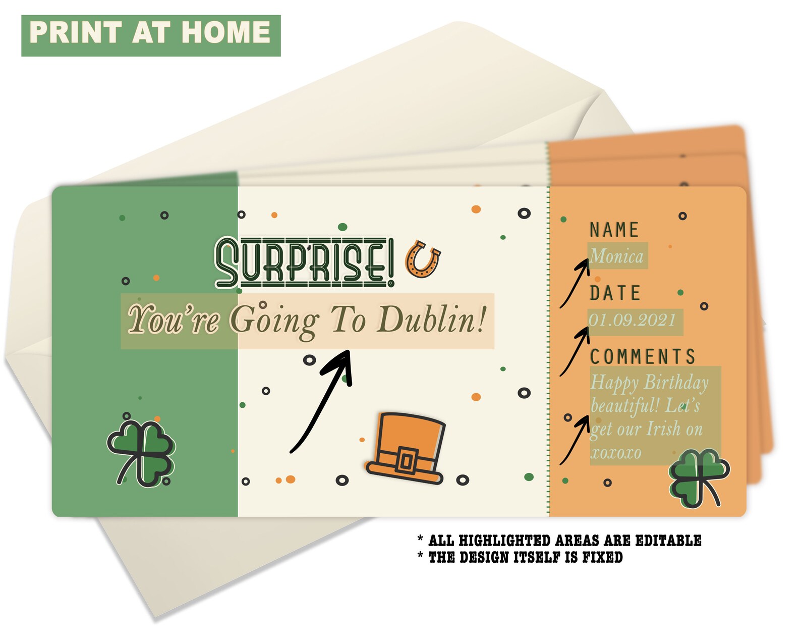 Printable Dublin Break Ticket Ireland Surprise Gift | Etsy