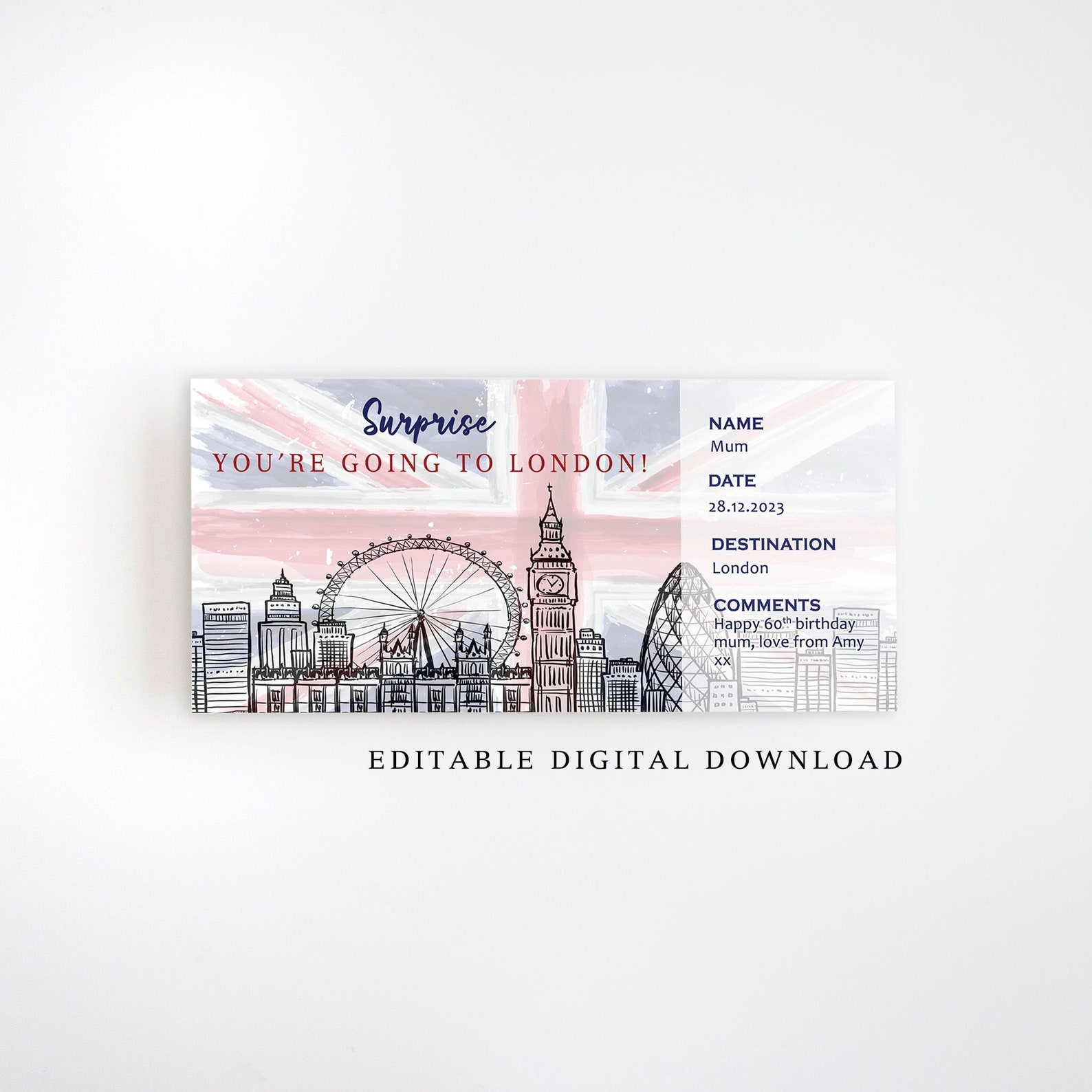 Printable London Break Trip Ticket, Ticket, Surprise Gift, London ...