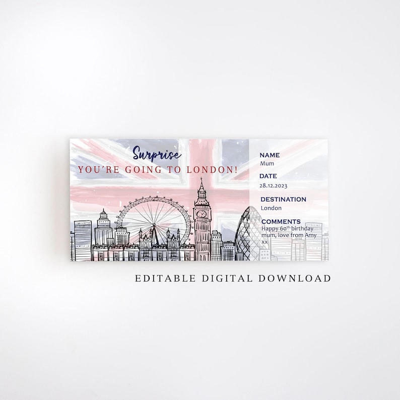 Printable London Break Trip Ticket, Ticket, Surprise Gift, London ...