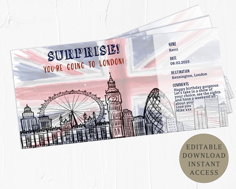Printable London Break Trip Ticket Ticket Surprise Gift - Etsy UK