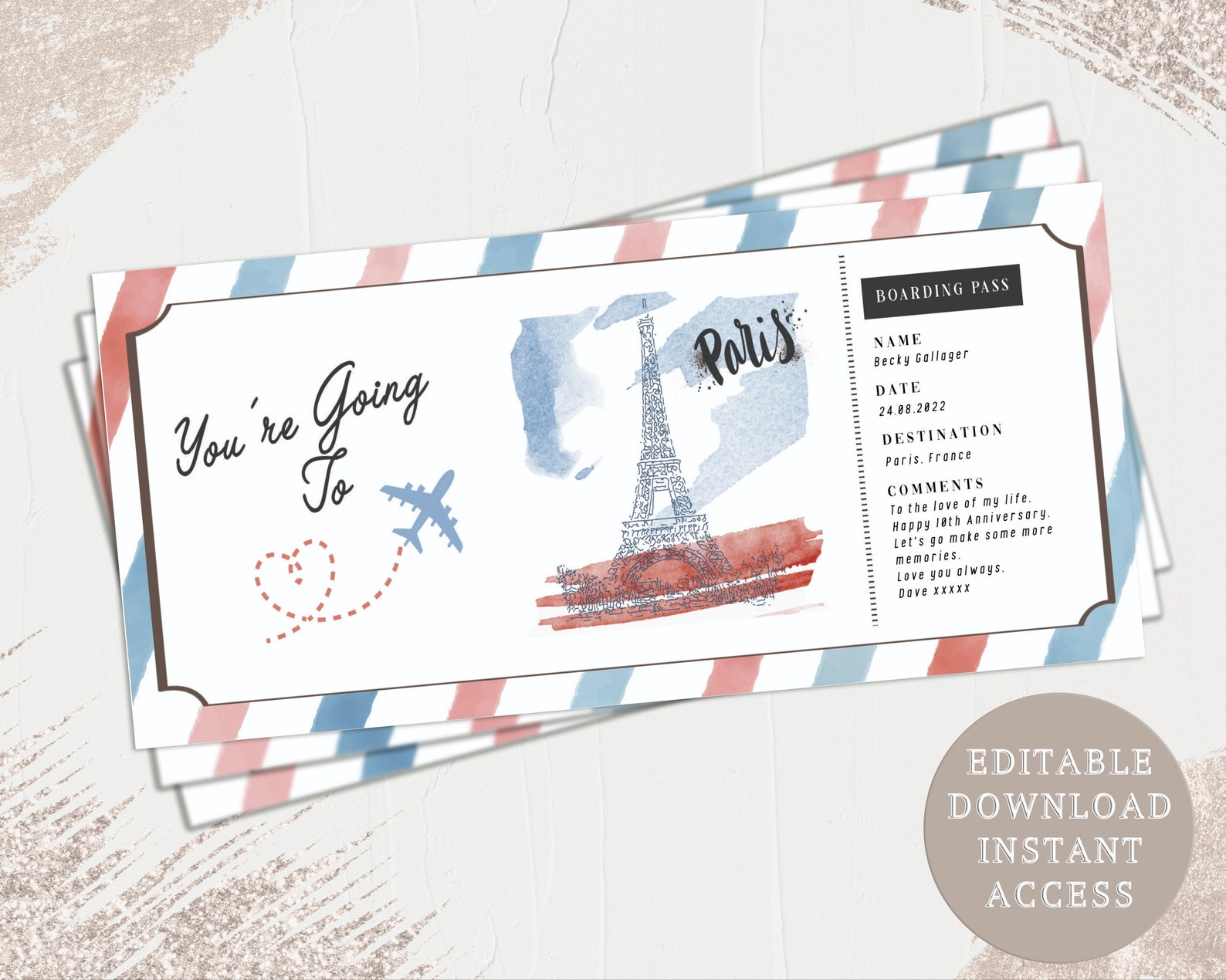 Paris, Boarding Pass, Surprise Trip, Printable Boarding Card ...