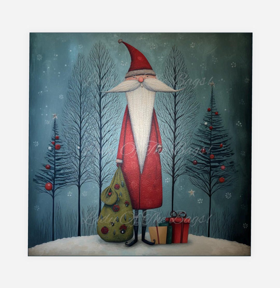 Whimsical Old St Nick Print, Christmas Folk Art, St Nick With Bag of ...