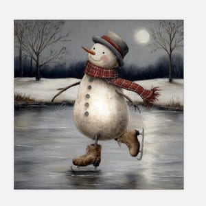 Skating Snowman Print: Whimsical Snowman, Winter Home Decor, Seasonal ...