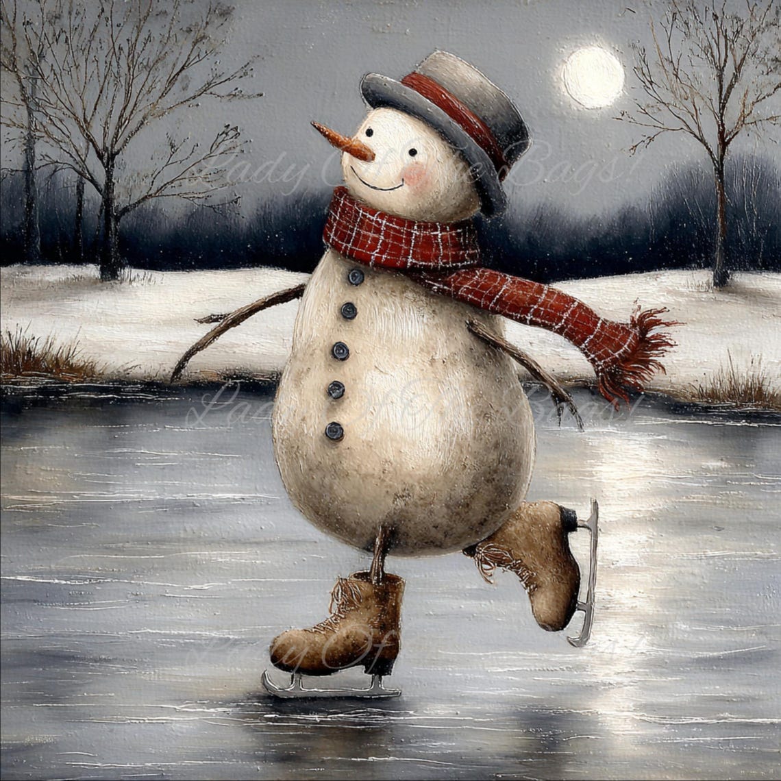 Skating Snowman Print: Whimsical Snowman, Winter Home Decor, Seasonal ...
