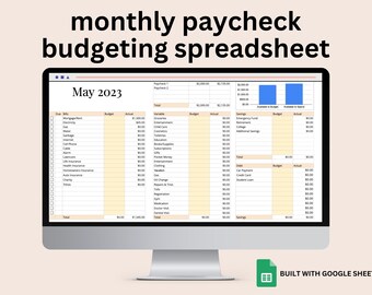 Budget Planner for Google Sheets, Monthly Budget Spreadsheet, Paycheck ...