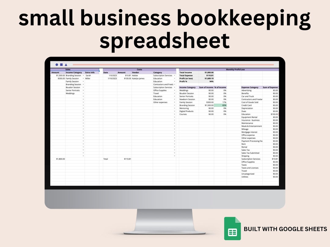 Small Business Bookkeeping Template Excel Bookkeeping Spreadsheet ...