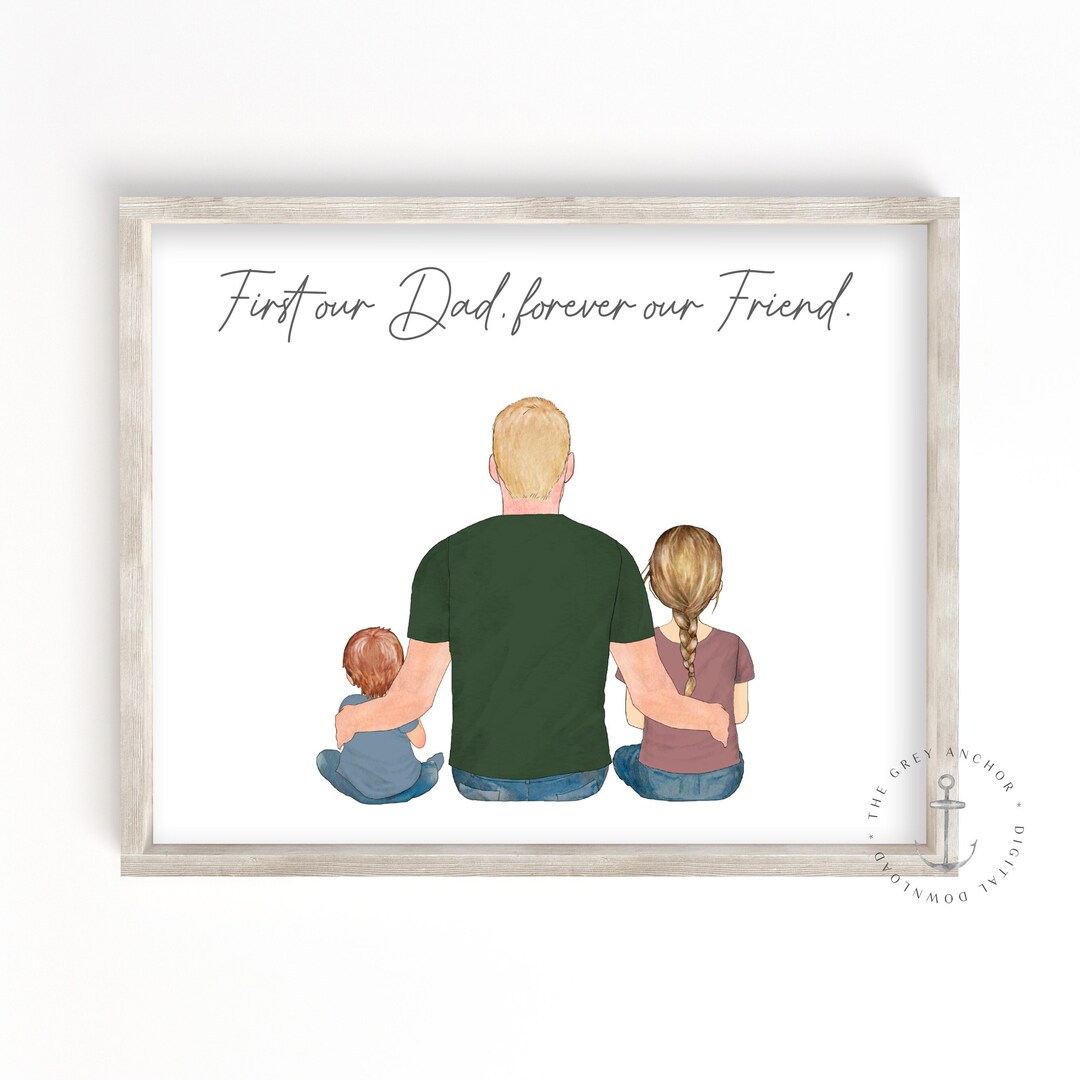 Personalized Father's Day Portrait Gift From Children, Custom Wall Art ...