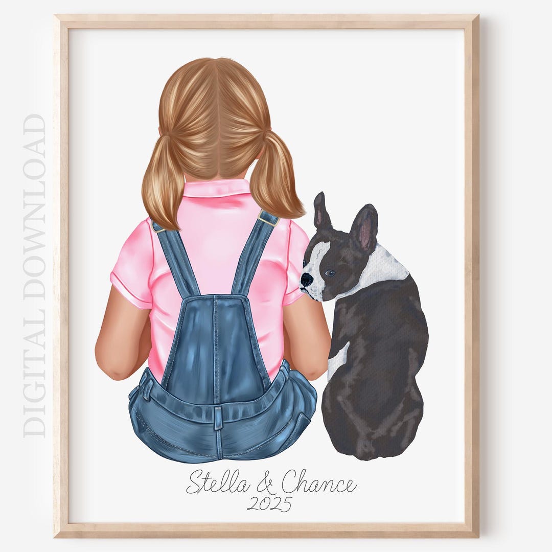 Child and Dog Printable Portrait, Digital Download Illustration, Child ...