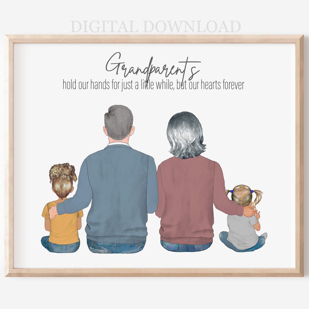 Personalized Grandparents and Grandchilren Wall Art Portrait Gift ...