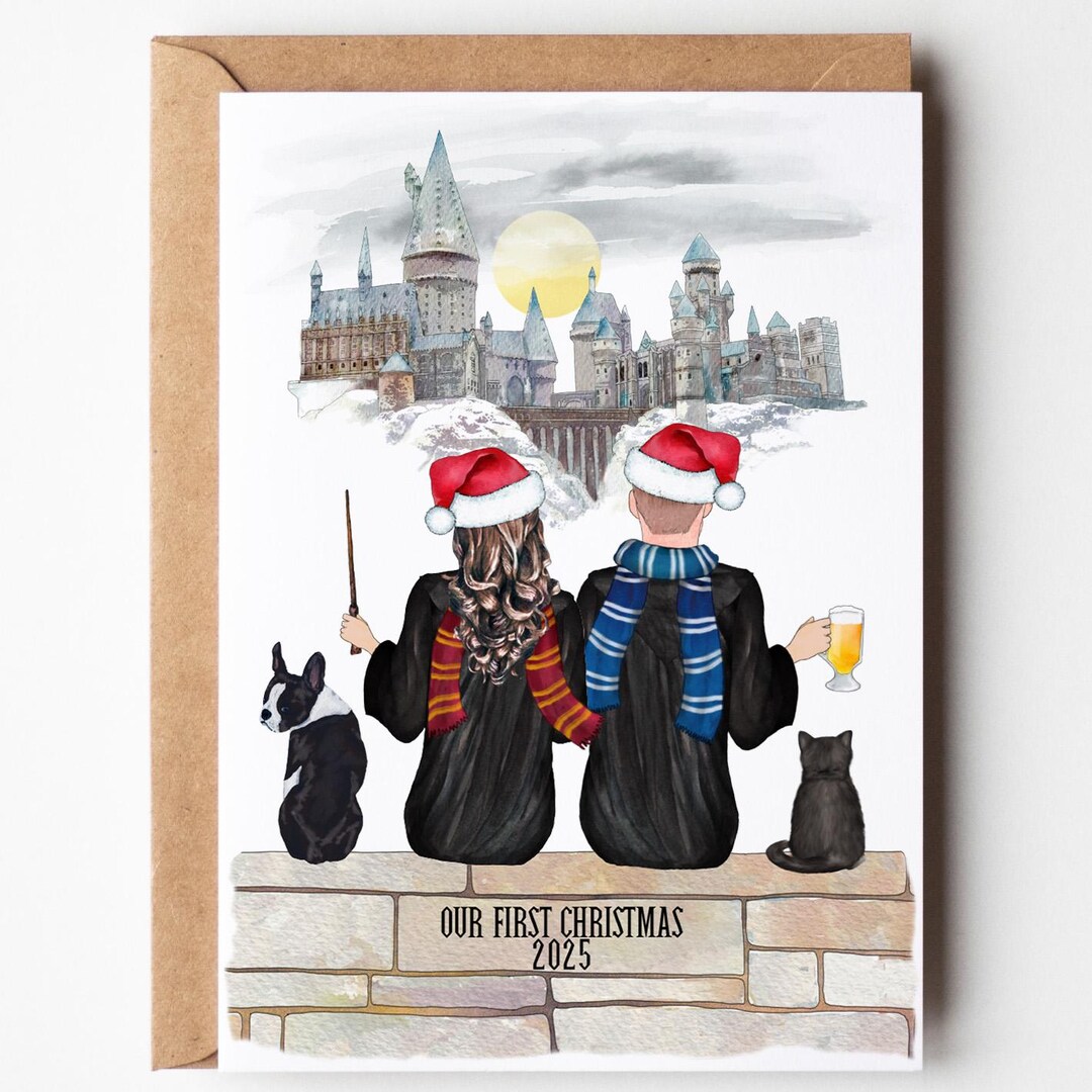Personalized Wizard Couple Christmas Card: Custom Illustration (digital ...