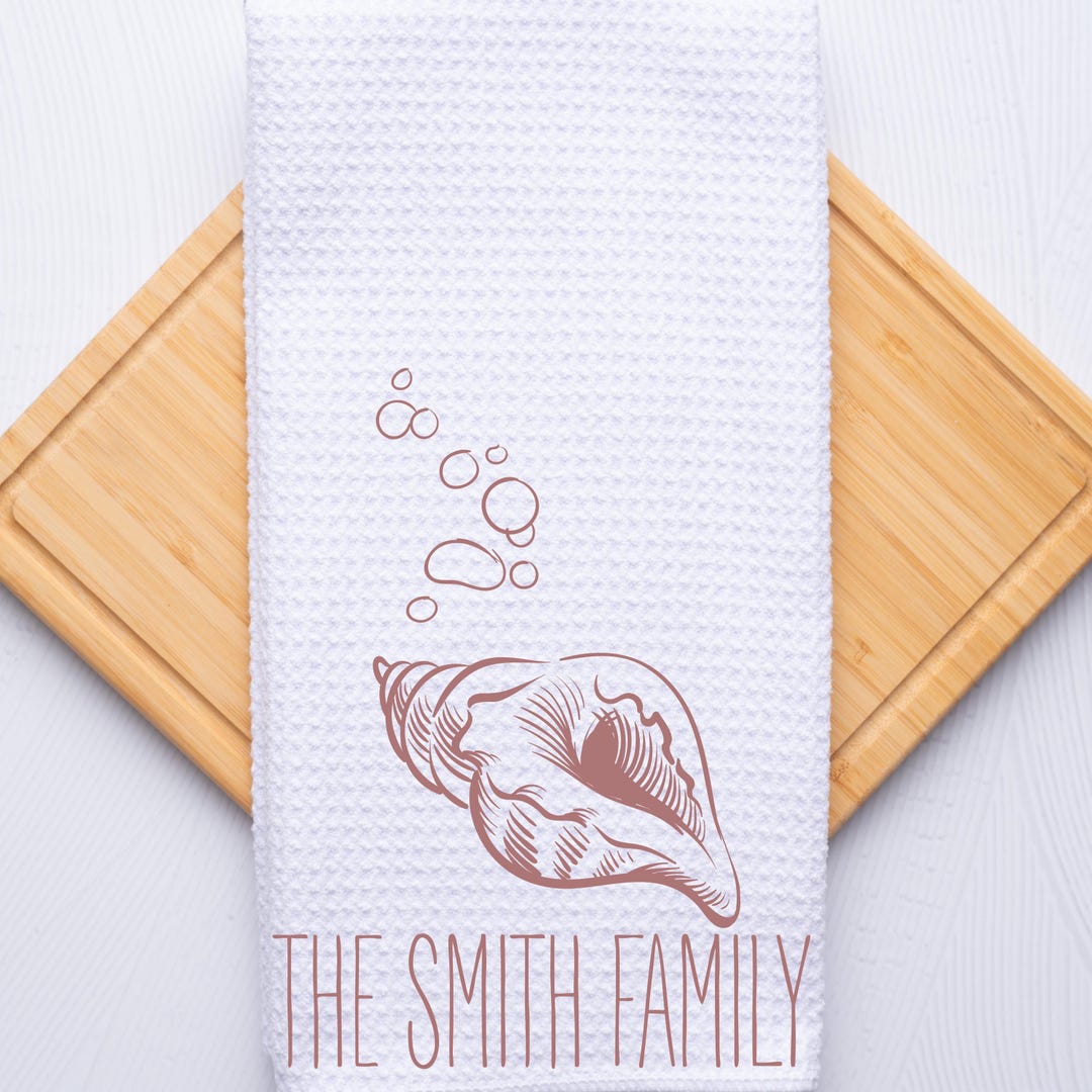 Personalized Coastal Sea Shell Hand Towel • for Kitchen & Bathroom ...