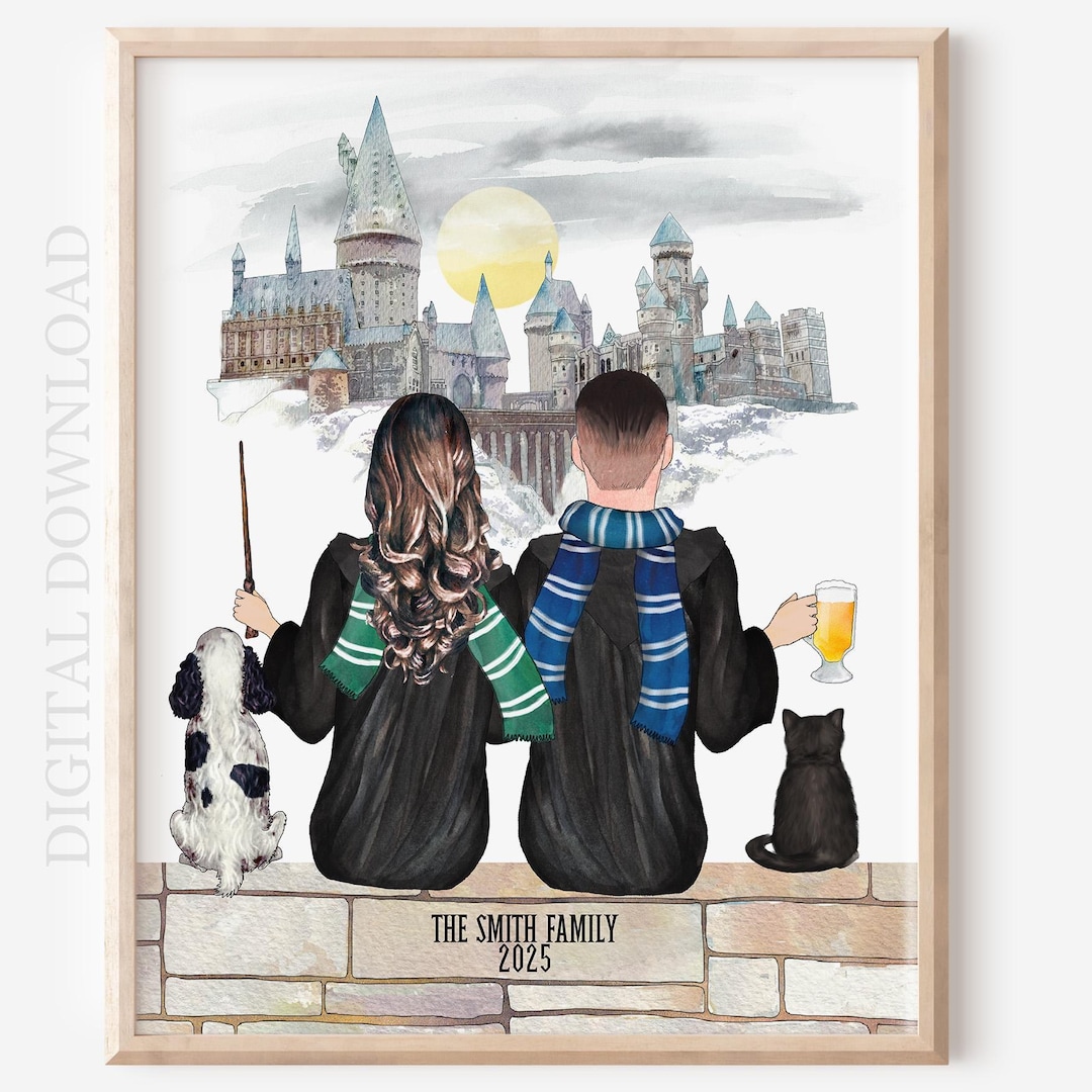 Personalized Wizard Couple Portrait: Custom Fan Art Gift (digital ...