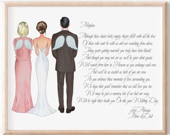 Personalized Bride and Parents Portrait Art DIGITAL Mother & Father of ...