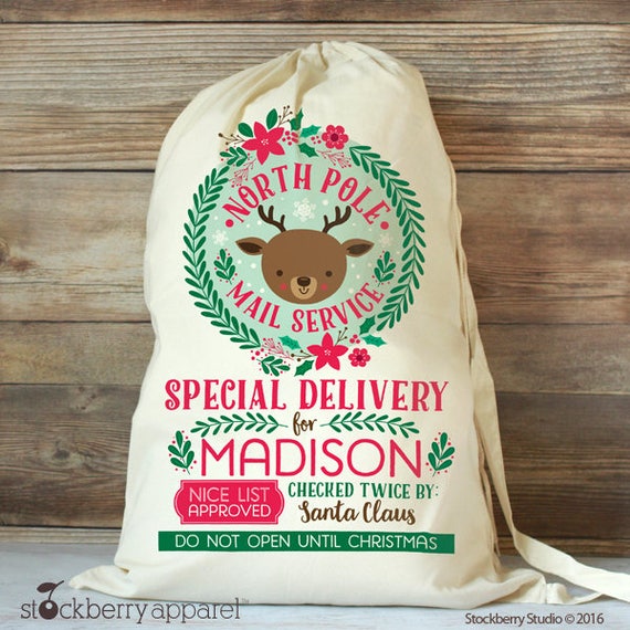 Reindeer Santa Sack Custom Santa Sack Santa Delivery Bag Personalized ...