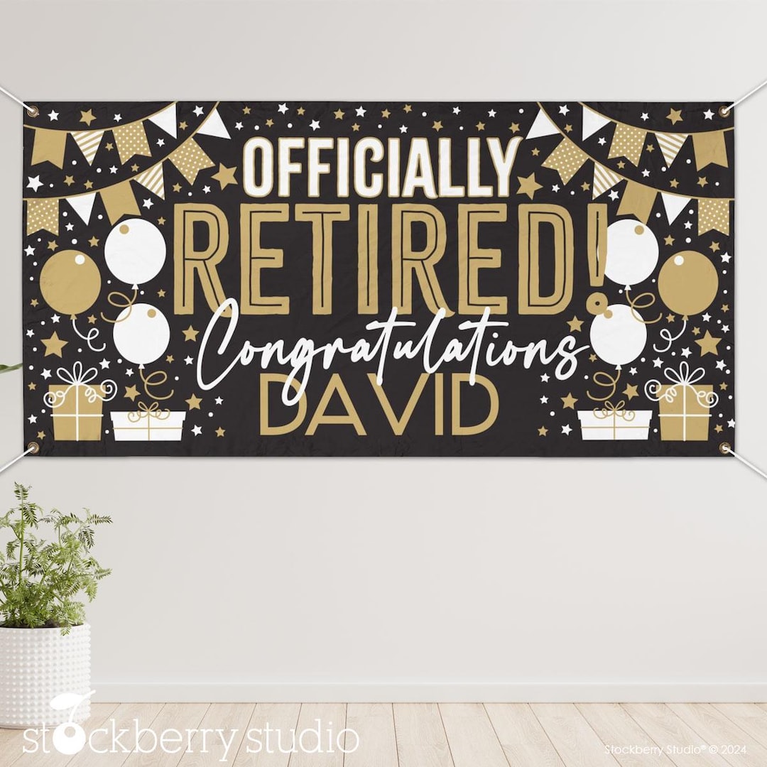 Retirement Balloon Banner Personalized Retiree Celebration Sign Men ...