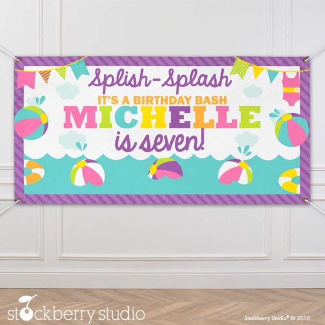 Pool Party Birthday Banner Personalized Girl Beach Ball Birthday Banner ...