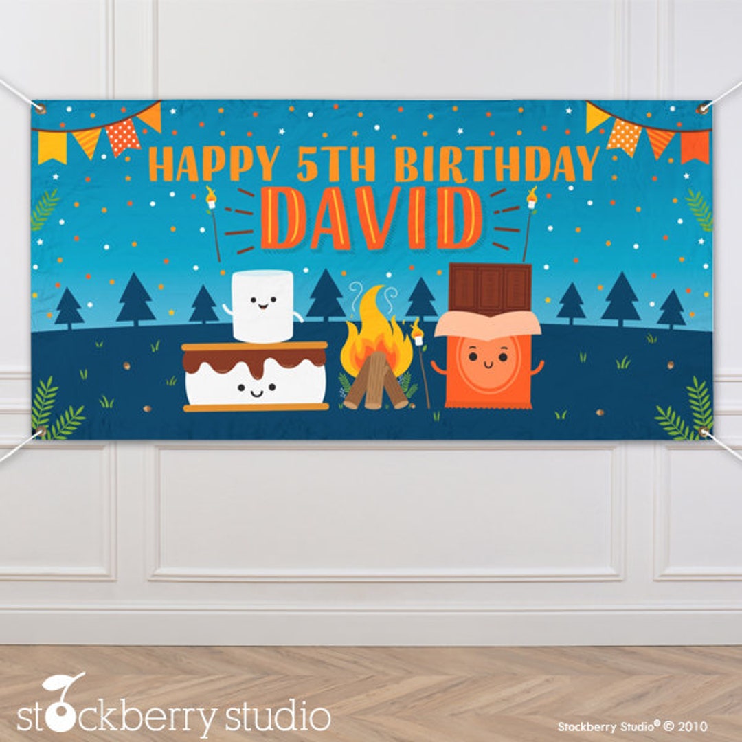 S'mores Birthday Vinyl Banner Camping Birthday Party Decorations ...