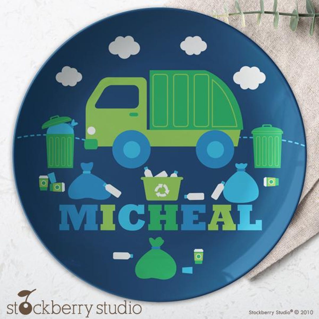 Garbage Truck Plate Personalized Gift With Boy Kids Plate Custom Trash ...