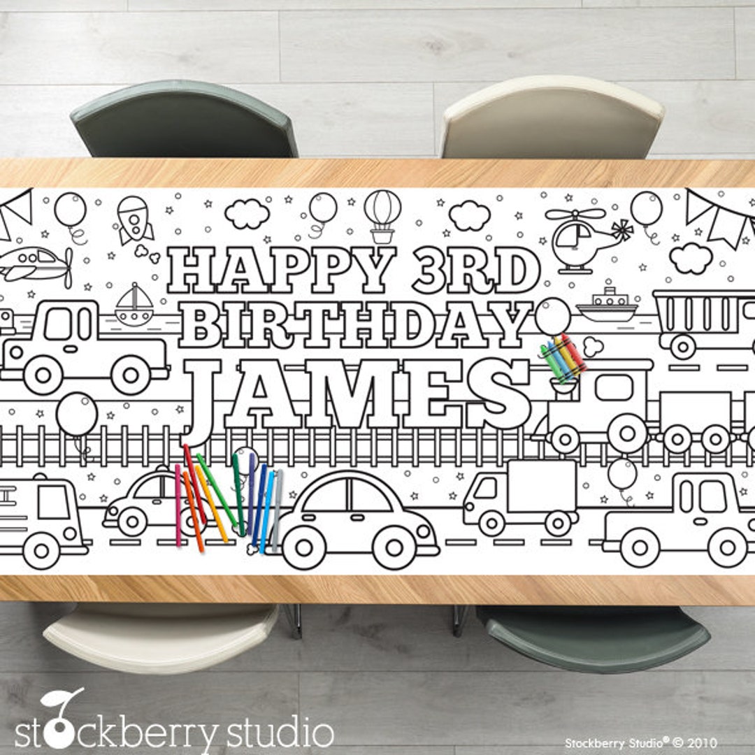 Transportation Coloring Tablecloth Birthday Party Decorations Train ...