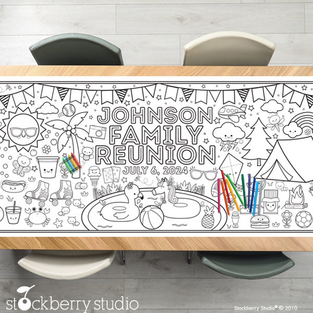 Family Reunion Coloring Tablecloth Decorations Kids Barbeque Summer ...