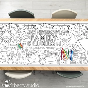 Family Reunion Coloring Tablecloth Decorations Kids Barbeque Summer ...