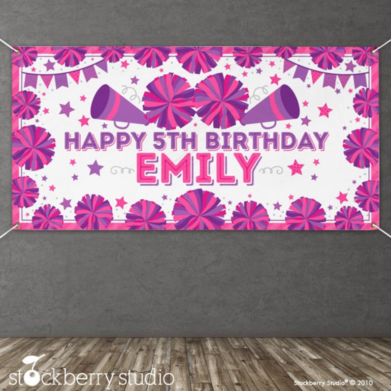 Cheerleading Birthday Party Vinyl Banner Personalized Cheer Decoration ...