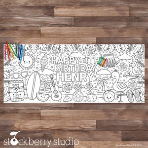 Hawaiian Luau Pool Party Coloring Tablecloth Decorations Kids Tropical ...
