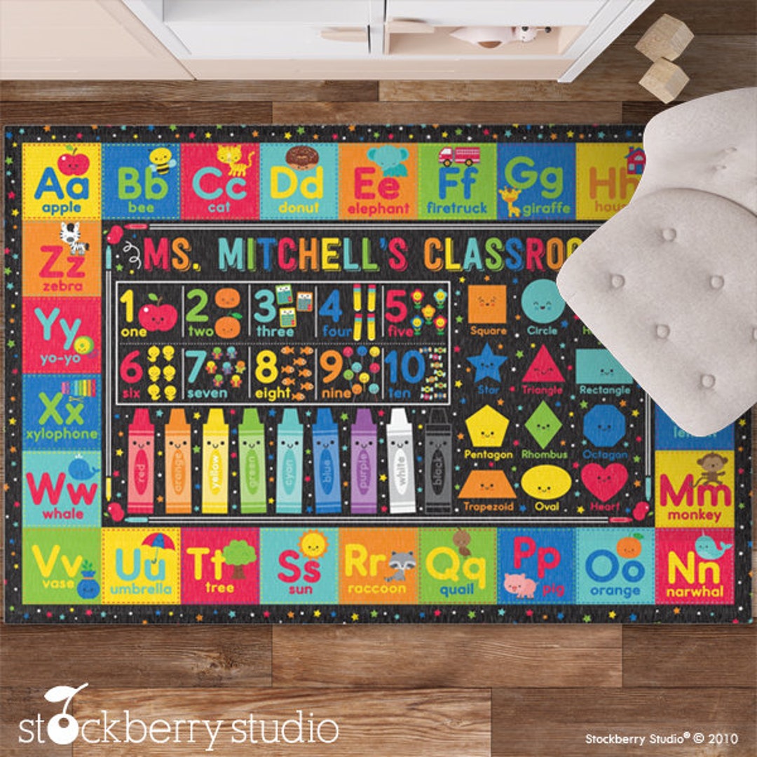 Teacher Classroom Rug Kids Shapes Numbers ABC Color Playroom Area Rug ...