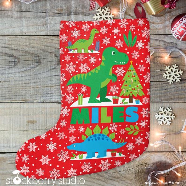 Dinosaurs Christmas Stocking Personalized with Name Boy T-Rex Stocking ...