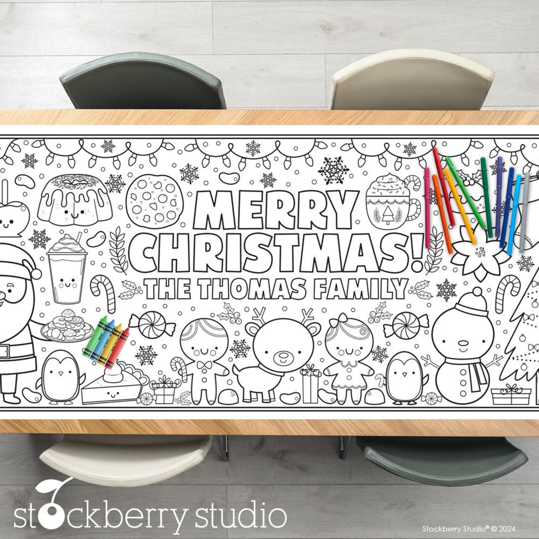 Christmas Coloring Tablecloth Giant Christmas Birthday Decoration Kids ...