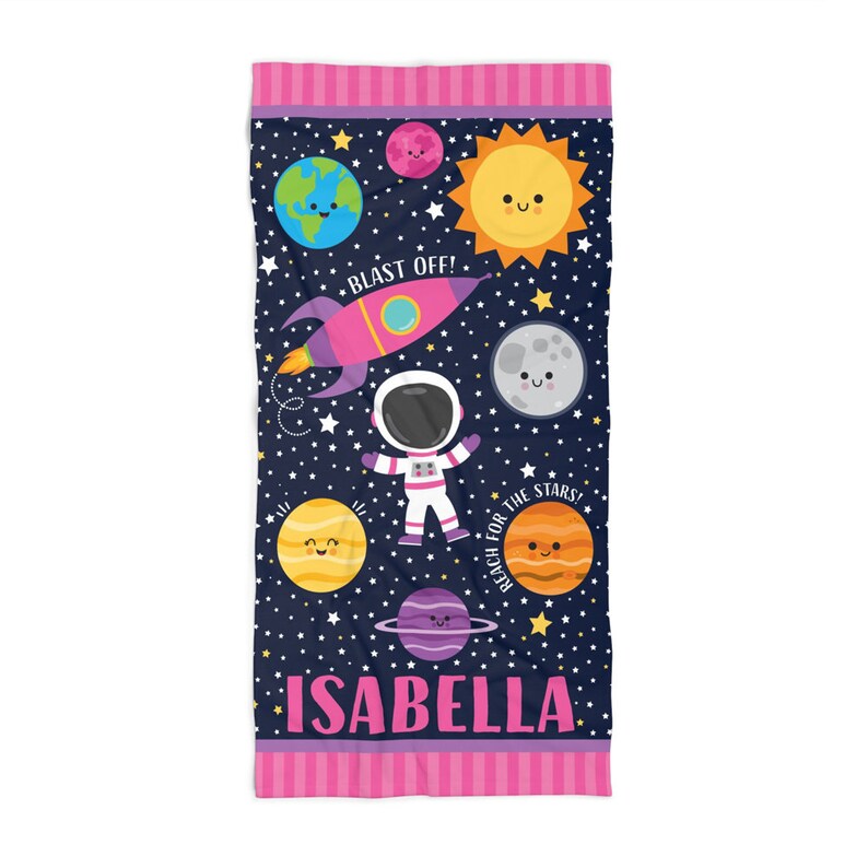 Space Beach Towel for Kids Personalized Boy Rocket Planets - Etsy