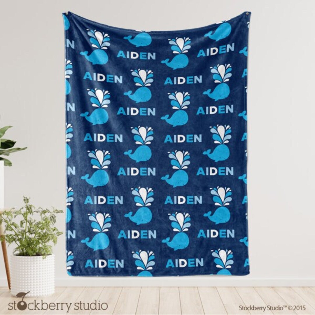 Whale Throw Blanket Personalized Kids Boy Name Blanket Newborn Baby ...