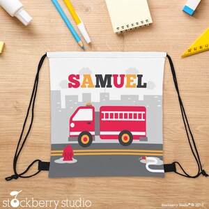 Firetruck Drawstring Bag Fire Truck Backpack Personalized Firetruck Bag ...