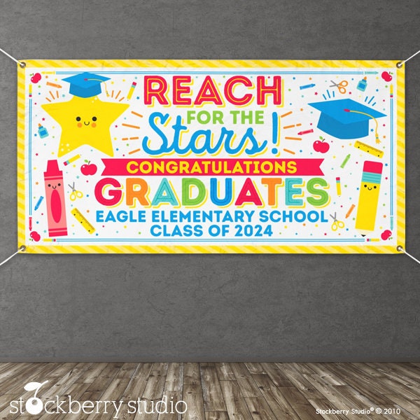 Reach for the Stars Graduation Vinyl Banner Personalized Preschool Pre ...