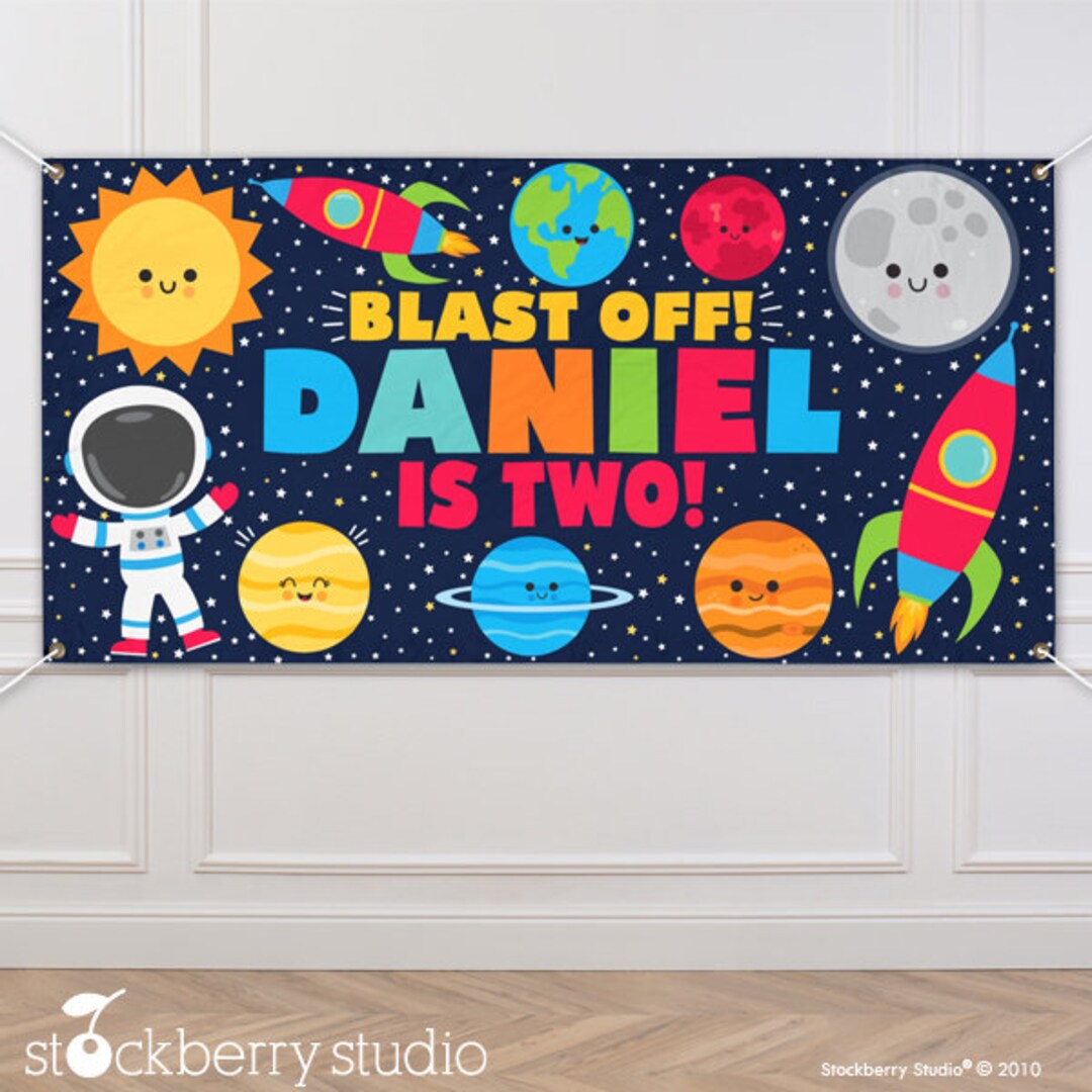 Space Birthday Vinyl Banner Personalized Outer Space Birthday Banner ...